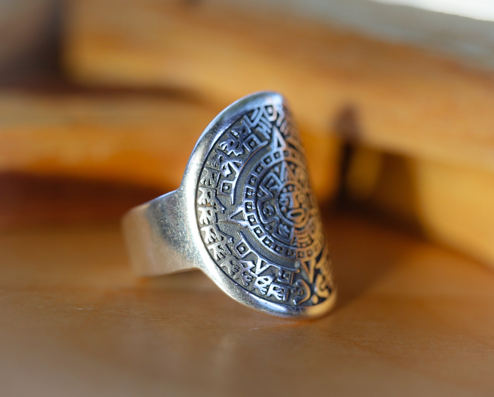 Big Aztec Calendar Ring Handmade Aztec Calendar Solid Silver - Etsy