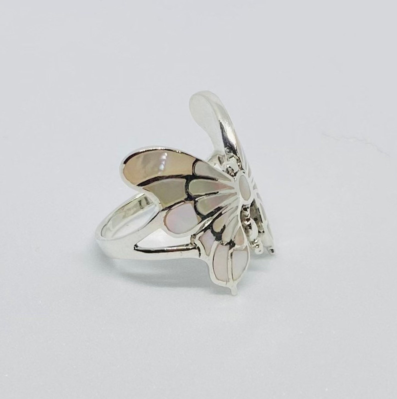 Mother of Pearl Butterfly Ring Silver Butterfly Ring - Etsy