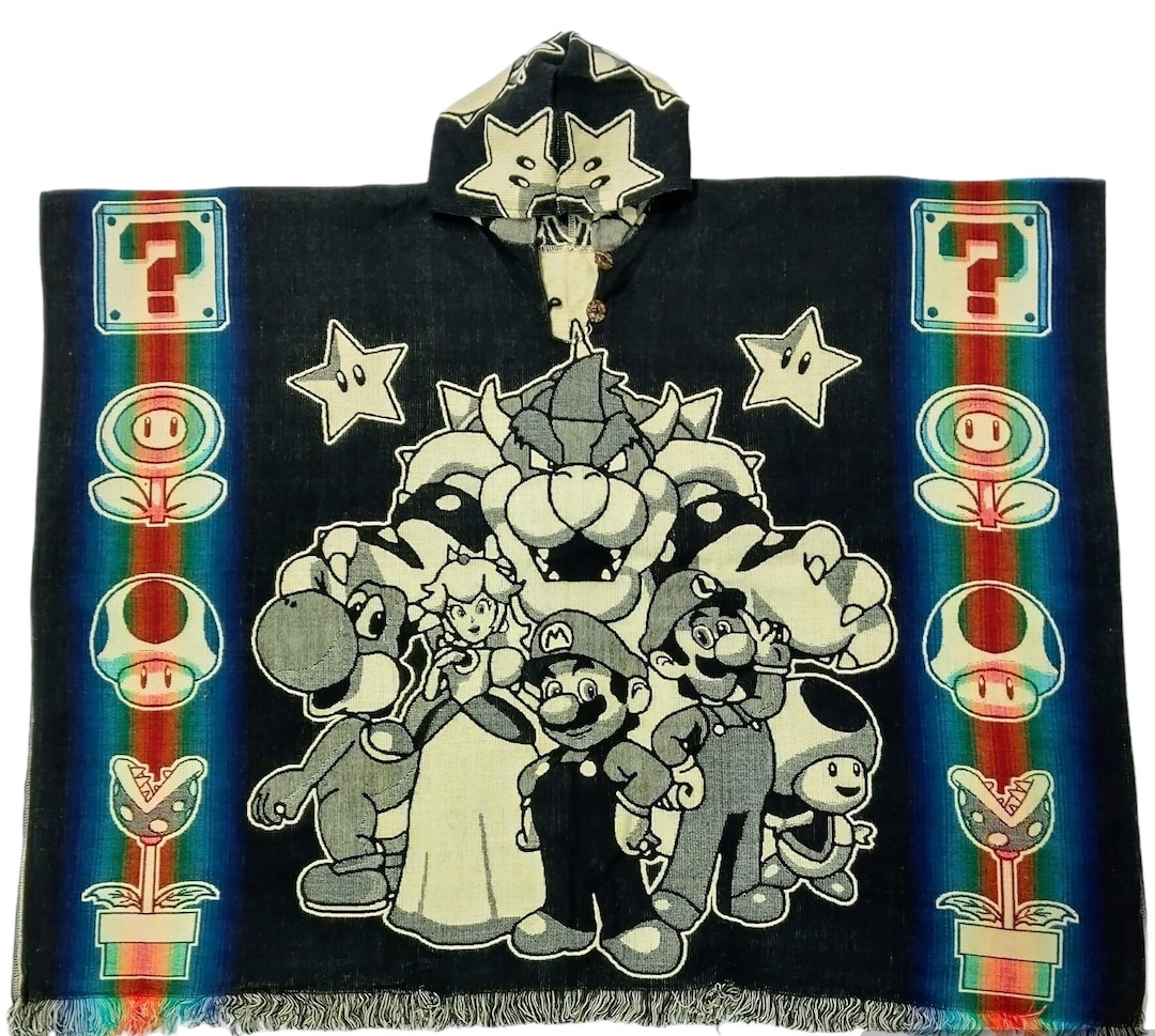 Mario Bros Poncho, Unisex Anime Poncho, Alpaca Wool Hooded Poncho ...