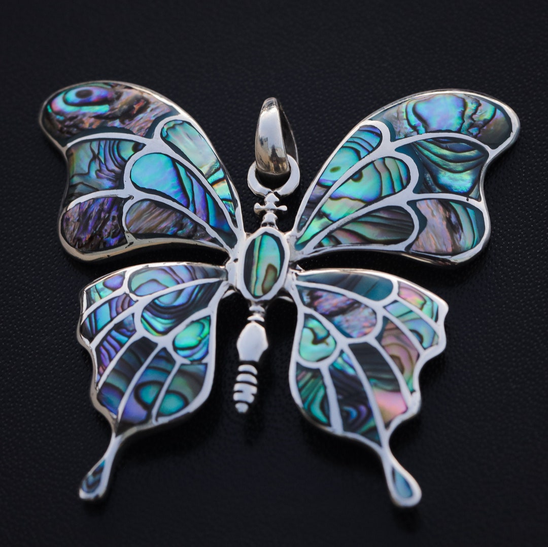 Big Butterfly Silver Pendant. Silver Buttterfly Pendant. Rainbow ...