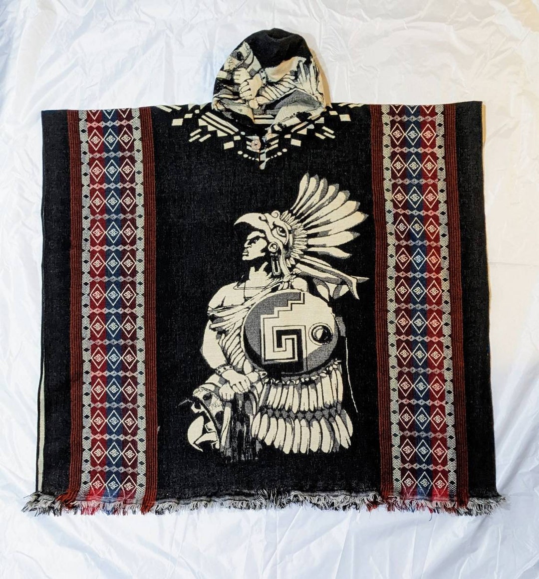 Aztec Warrior Poncho, Handmade One of a Kind Alpaca Poncho, Black ...