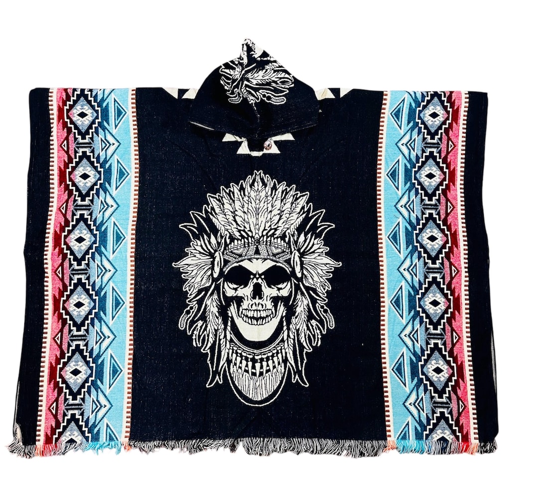 Chief Head Poncho, Black Skull Poncho, One of a Kind Handmade Alpaca ...
