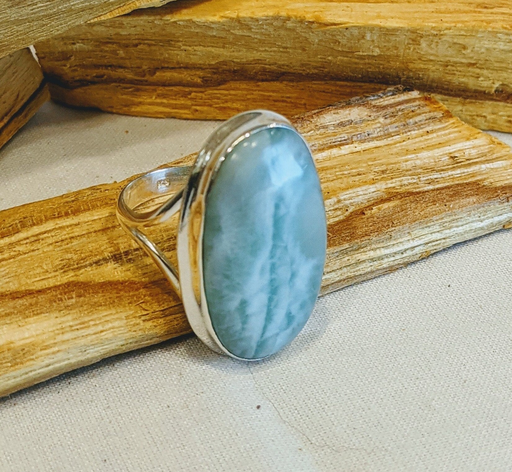 Larimar Silver Ring, Sky Blue Gem Stone on Silver, One of a Kind of ...