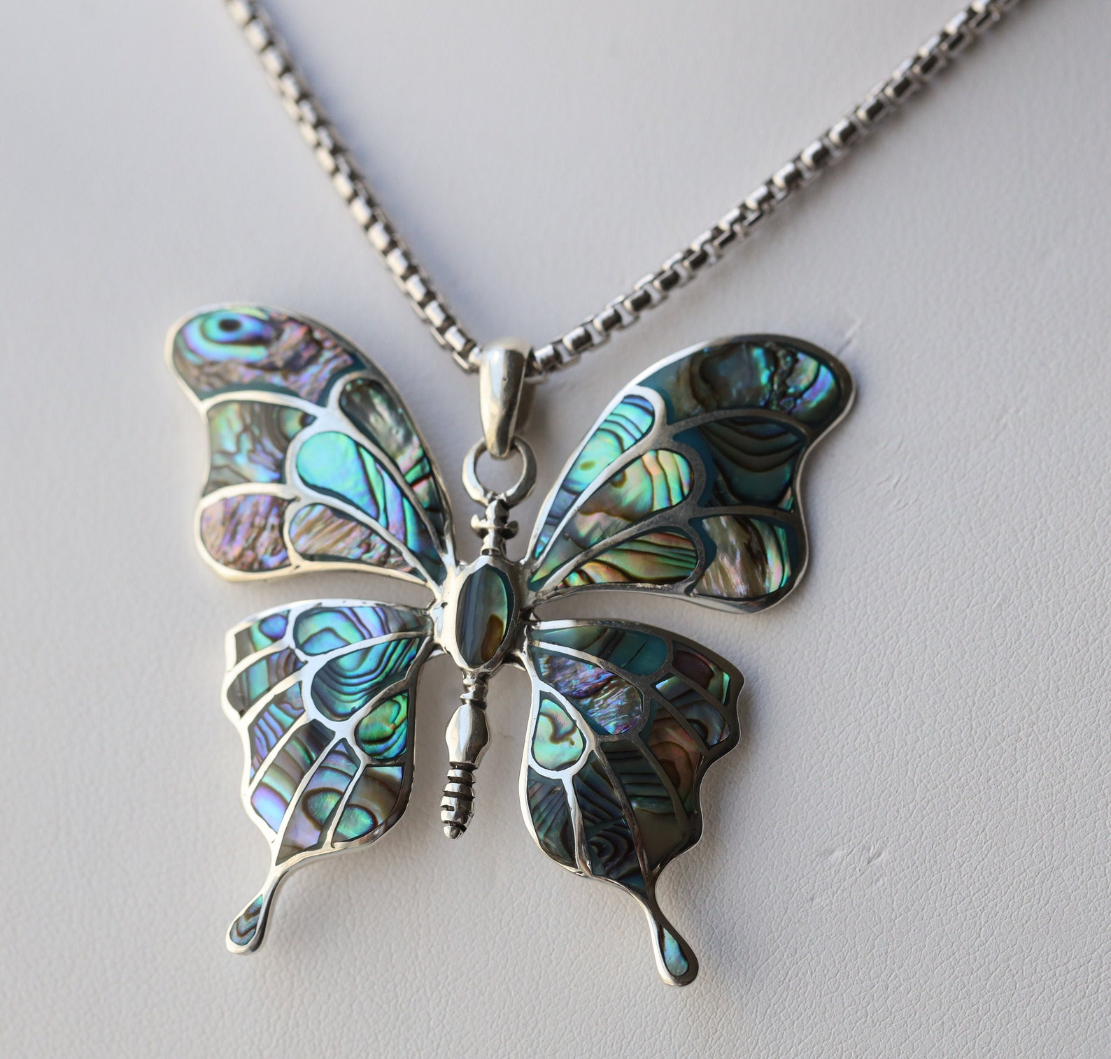 Big Butterfly Silver Pendant. Silver Buttterfly Pendant. Rainbow ...