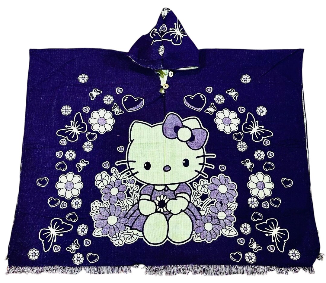 Hello Kitty Poncho, Anime Hooded Poncho, Purple Hello Kitty Cape, Very ...