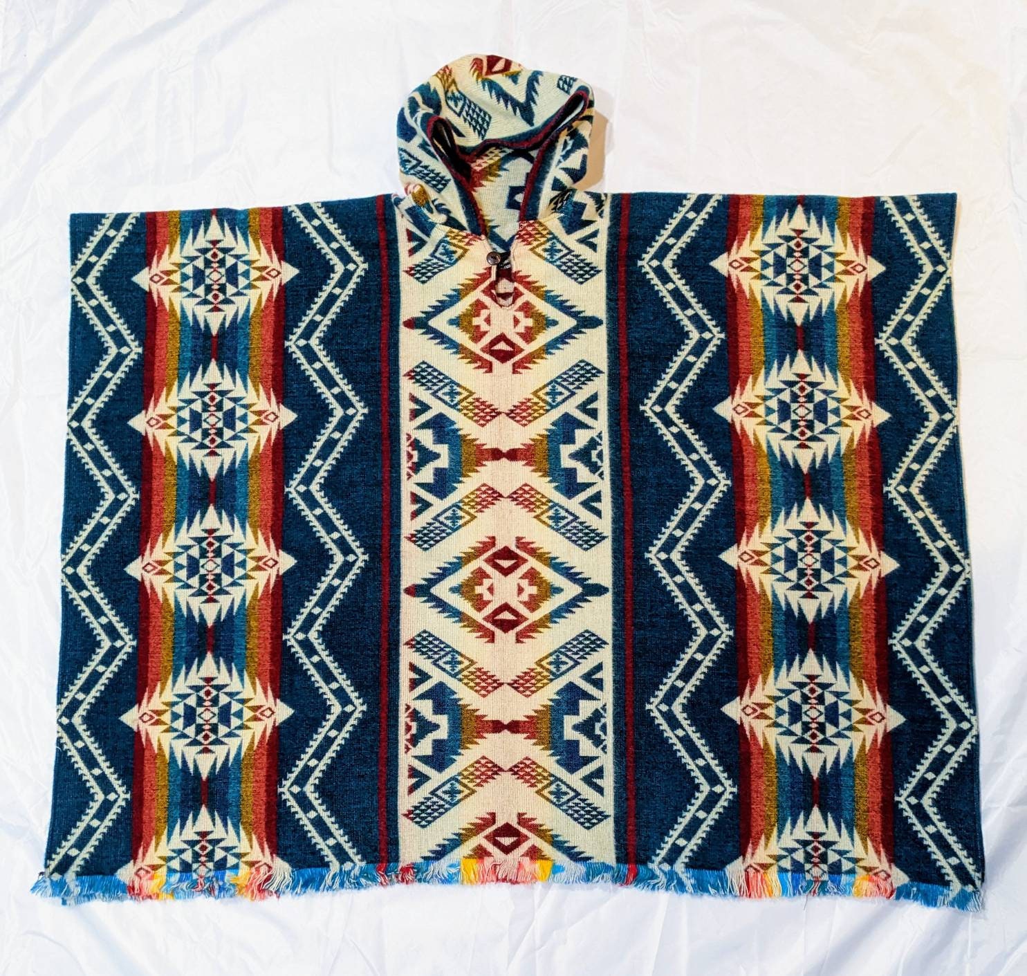 One of a Kind Handmade Alpaca Poncho, Reversilble Poncho, Geometric ...