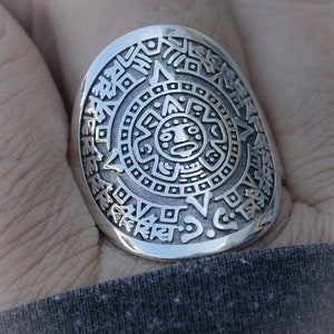 Big Aztec Calendar Ring, Handmade, Aztec Calendar Solid Silver Ring ...
