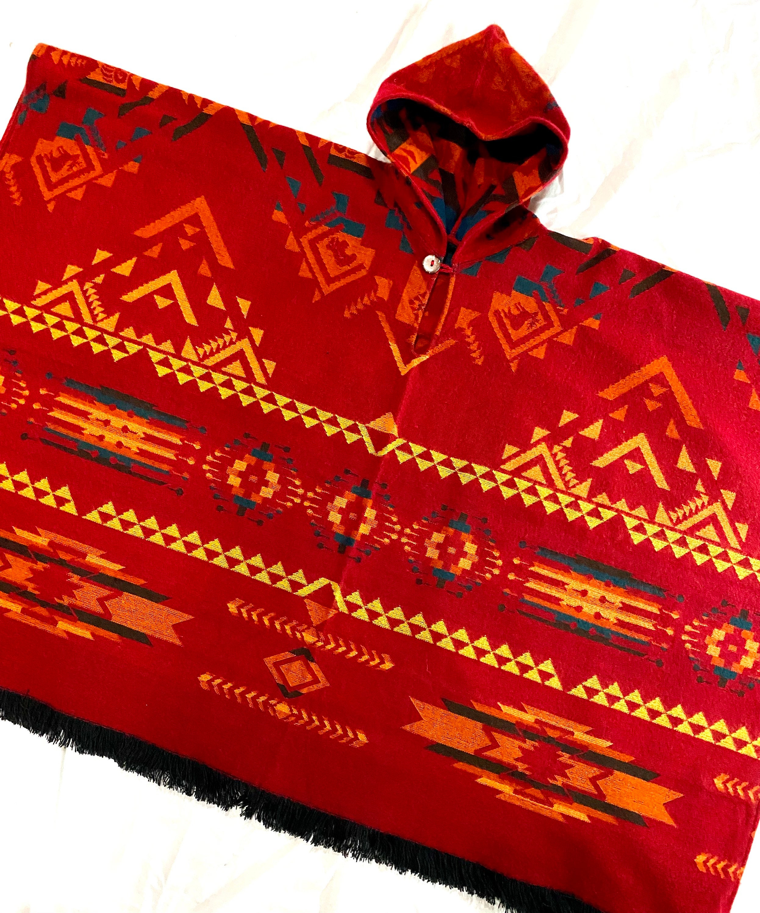 Red Poncho, Handmade Alpaca Wool Poncho, Reversilble Poncho, Geometric ...