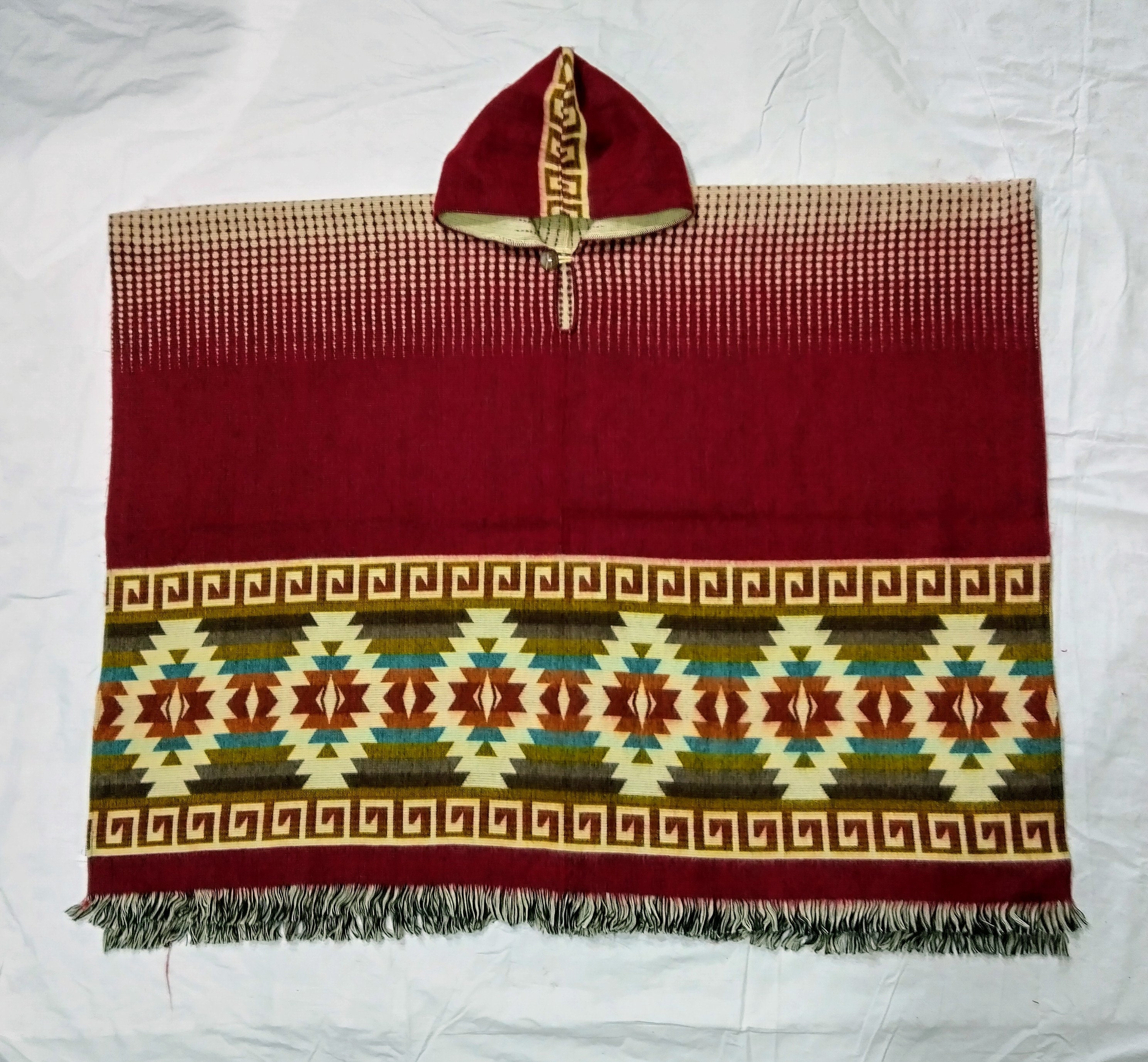 Handmade Alpaca Poncho, Reversible Poncho, Geometric Design Poncho ...
