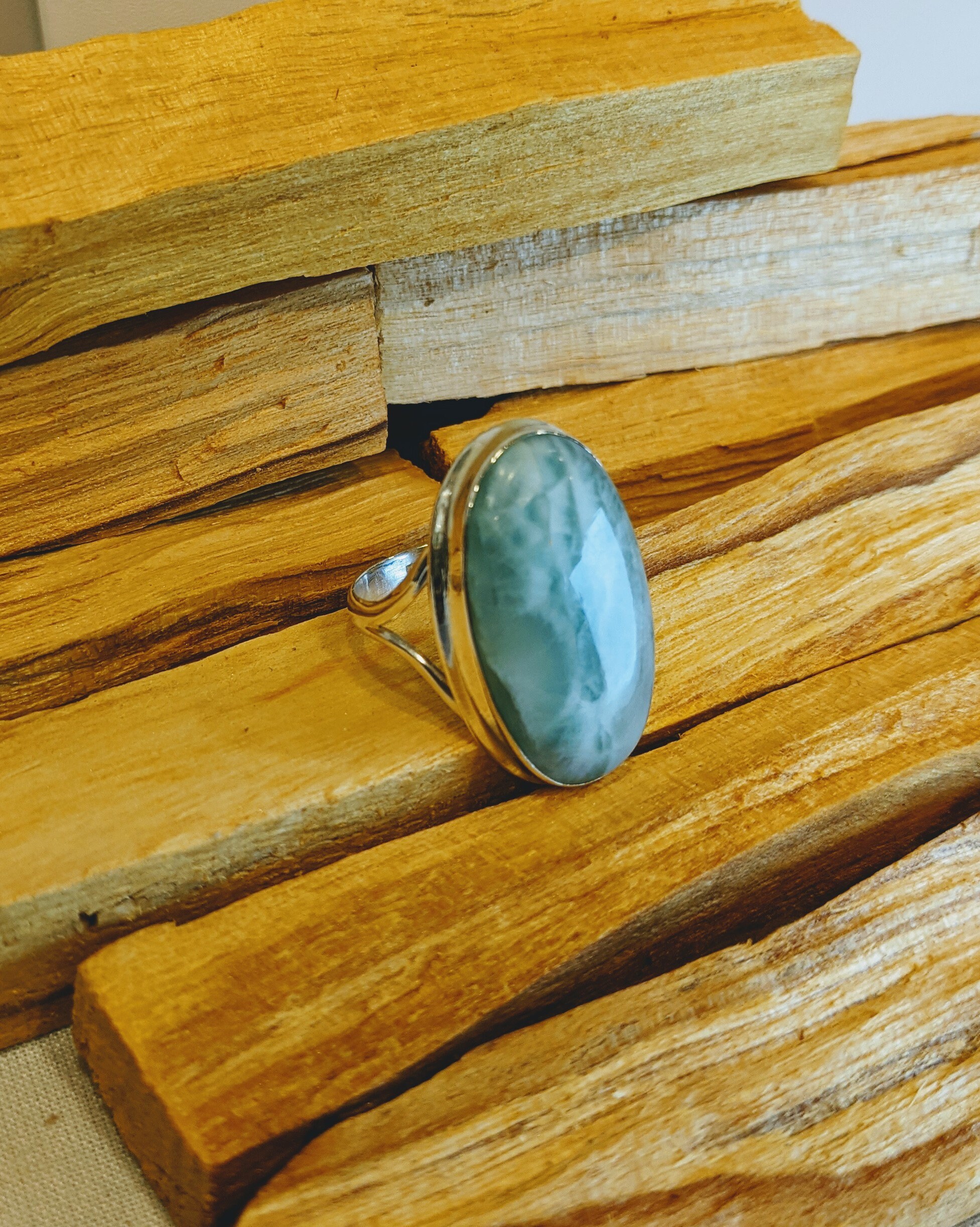 Larimar Silver Ring, Sky Blue Gem Stone on Silver, One of a Kind of ...