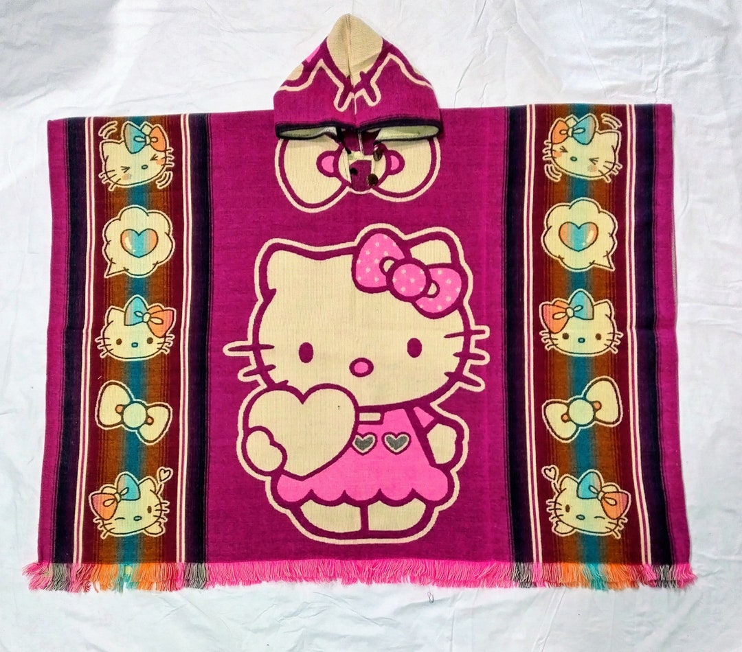 Hello Kitty Poncho, Anime Hooded Poncho, Pink Hello Kitty Cape, Very ...