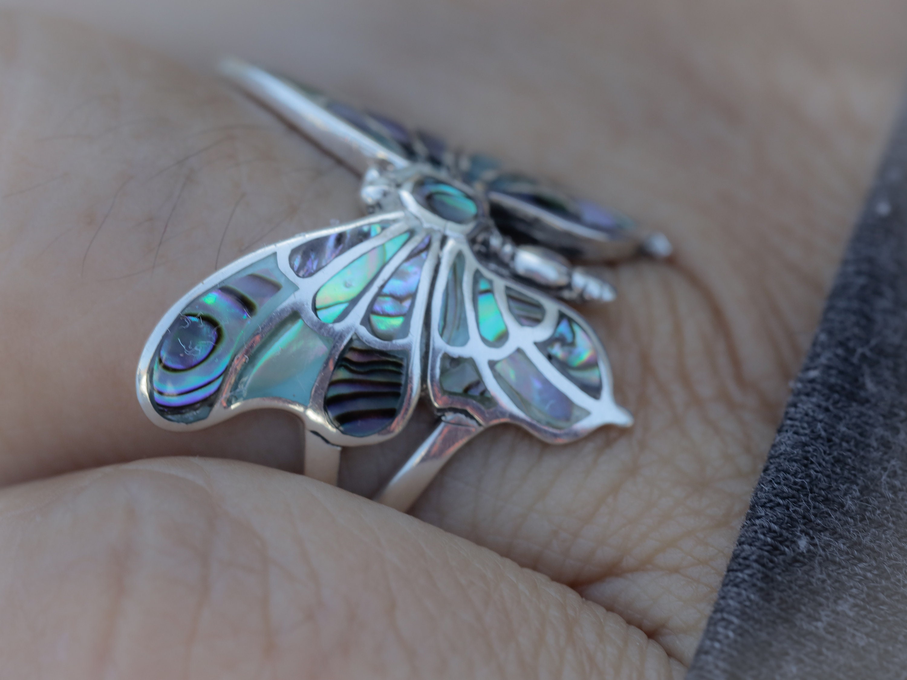 Abalone Butterfly Ring Silver Butterfly Ring. Abalone Shell - Etsy