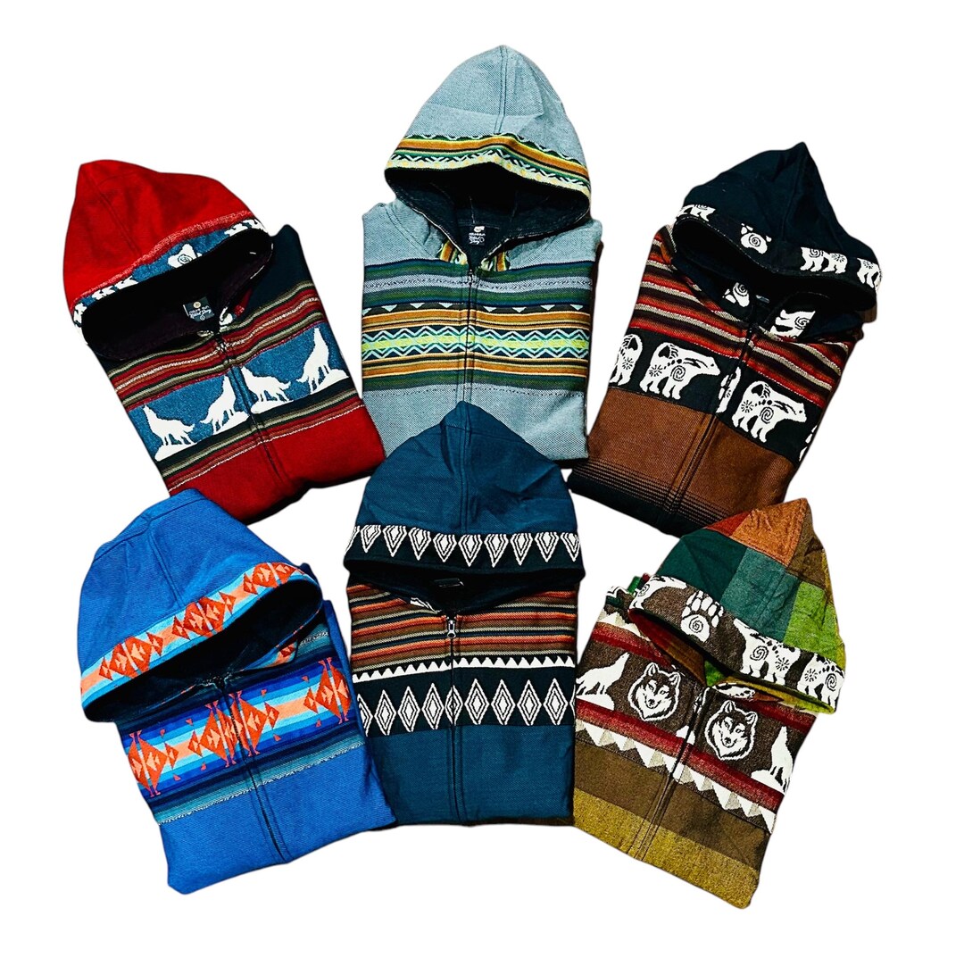 One of a Kind Zip up Jacket, Wool Native Sweater, Tribal Zip up Hoodie ...