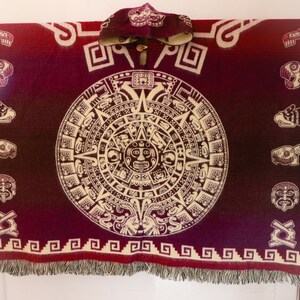 Handmade Poncho, Aztec Calendar Poncho, Hooded Poncho, Unisex Poncho ...