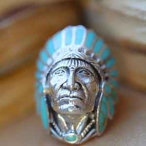 Big Chief Silver Ring, Turquoise Headdress Ring, Unisex Ring, Native ...
