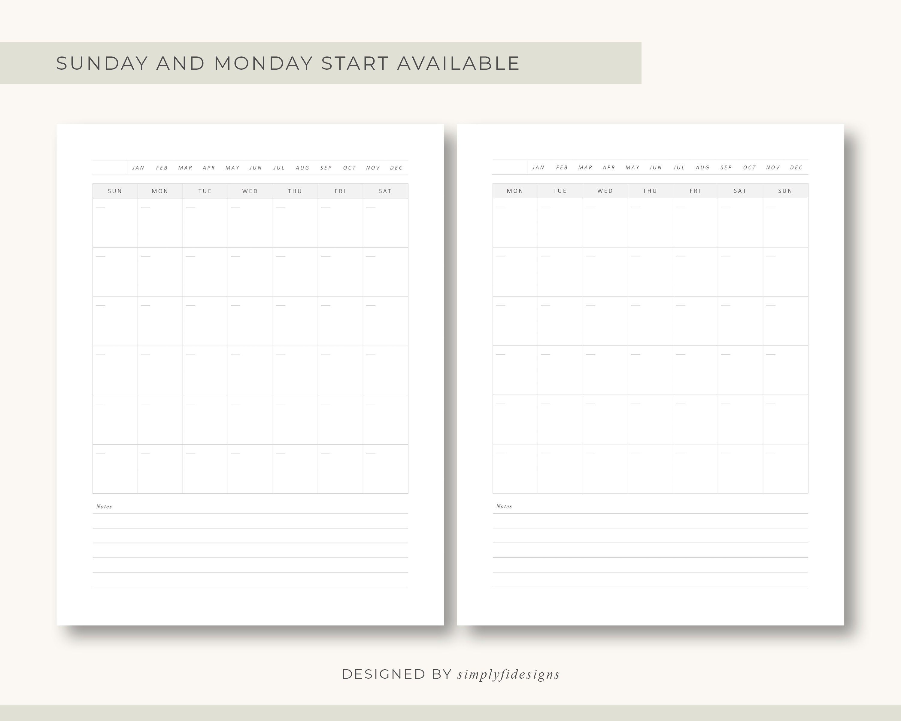 Calendars & Planners Paper Undated planner printable bundle A4 & US ...