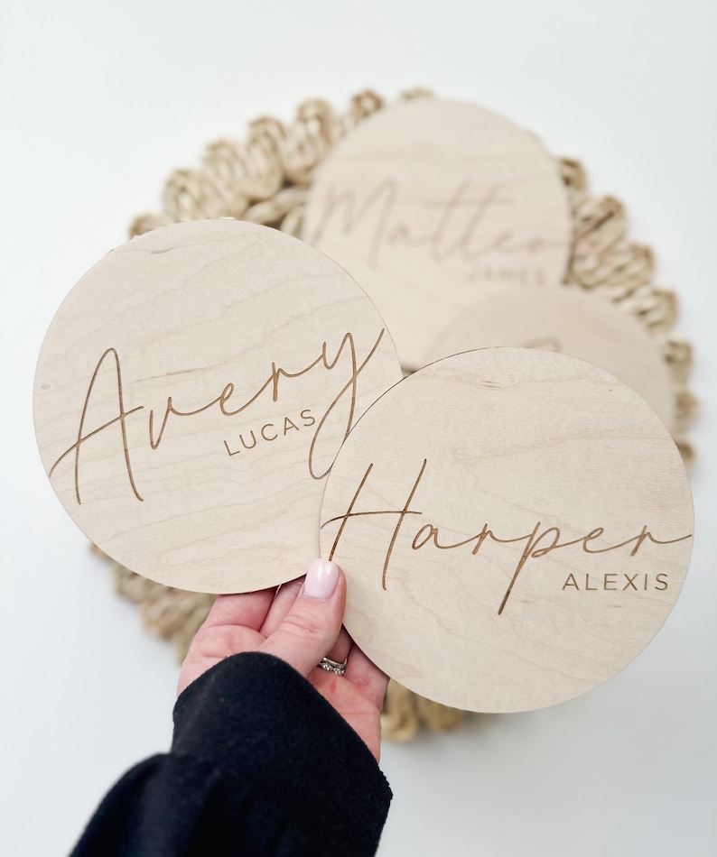 Personalized Baby Name Sign, Hospital Announcement Disc, Wooden Birth ...