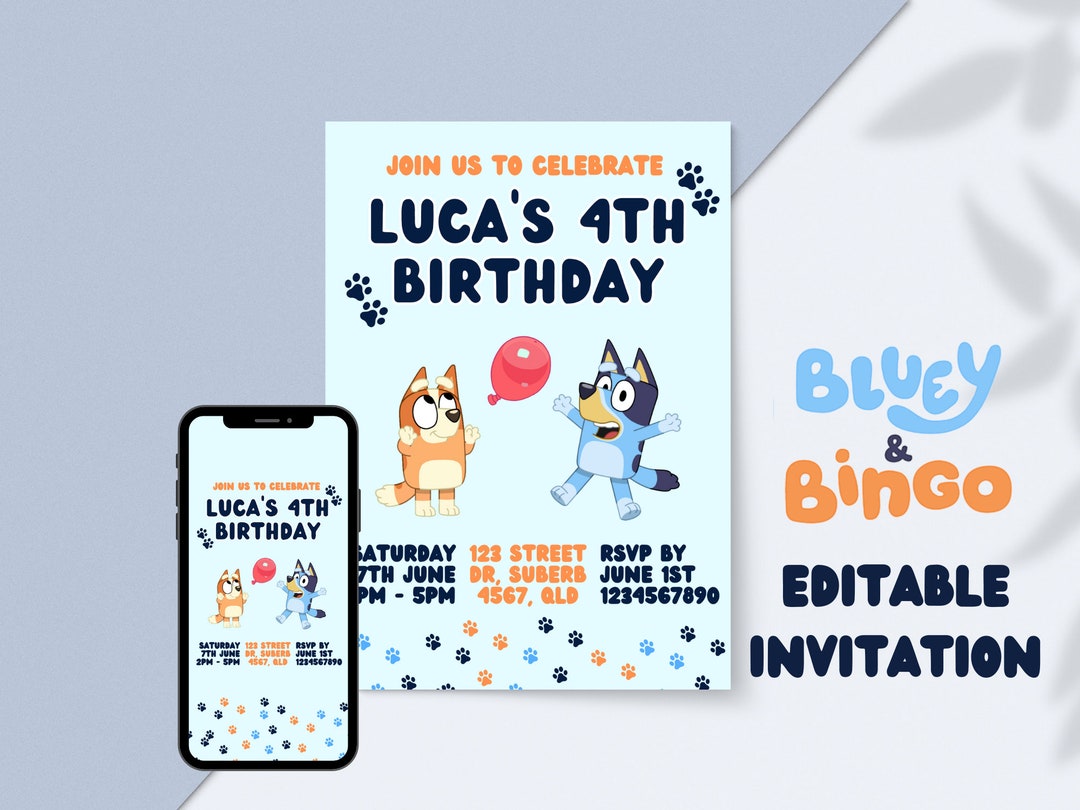 CANVA Bluey Invitation Template for Kids Birthday, Boy or Girl Bluey ...