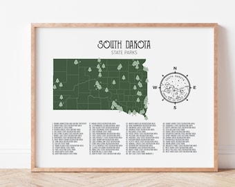 South Dakota State Parks Map 11x17 - Etsy