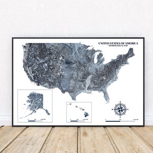 United States Hydrological Map Blue Map of US Rivers and | Etsy