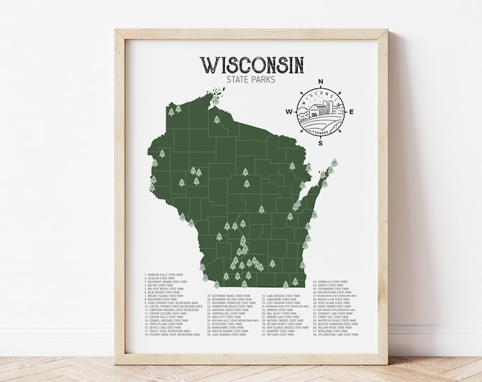 Wisconsin State Parks Map - Etsy
