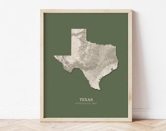 Texas Hydrological Map Poster - Etsy