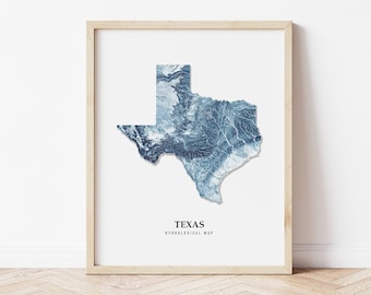 Texas Hydrological Map Poster - Etsy