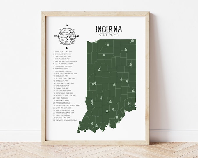 Indiana State Parks Map - Etsy
