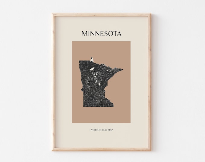 Minnesota Mid Century Modern Hydrological Map, Boho Wall Art, Minnesota ...