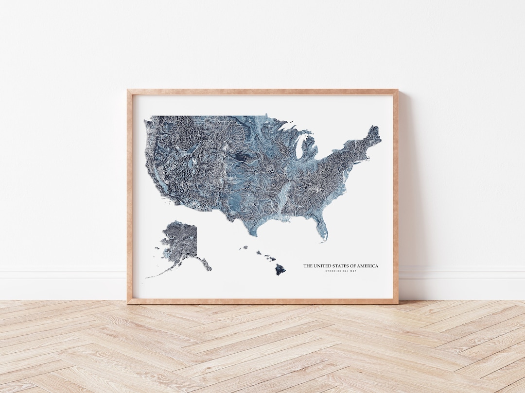 United States Hydrological Map (blue), Map of US Rivers and Lakes ...