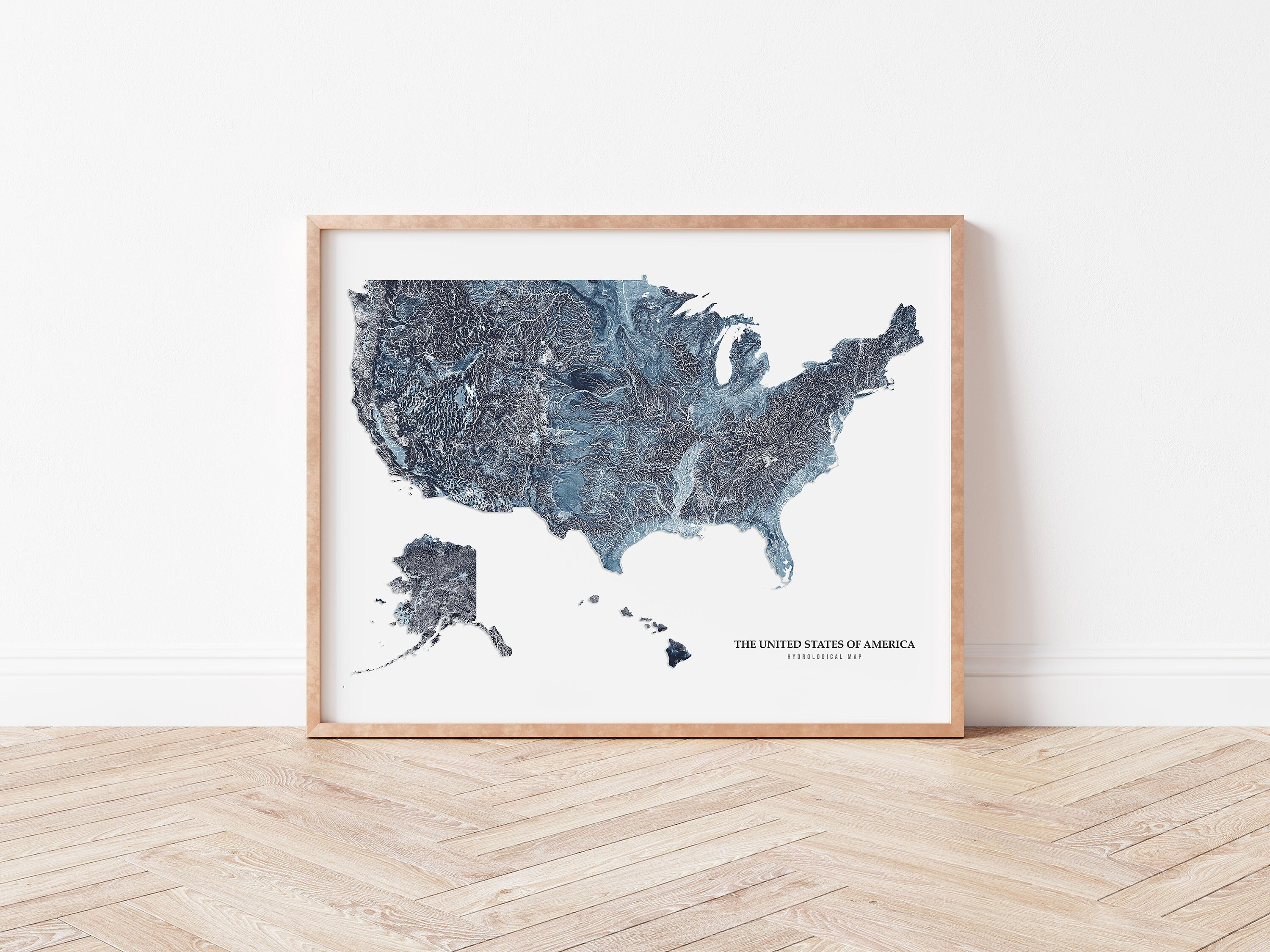 United States Hydrological Map blue Map of US Rivers and - Etsy