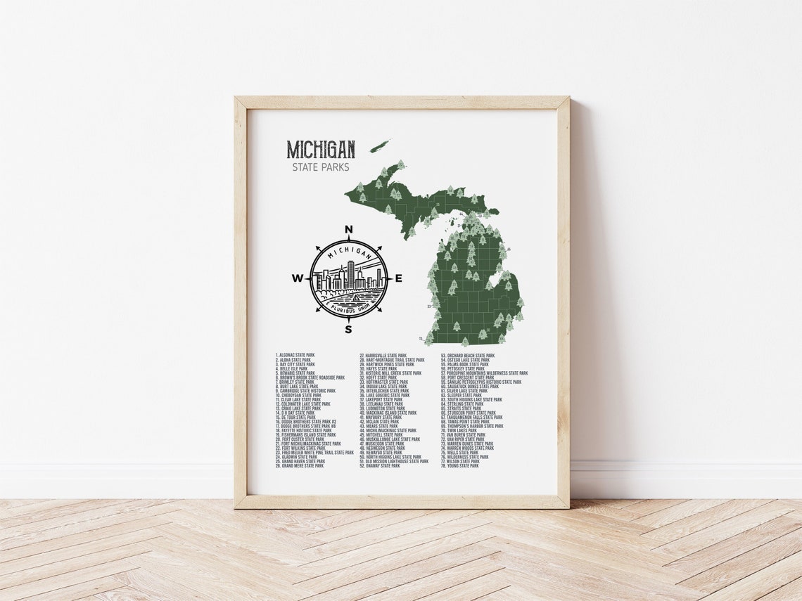 Michigan State Parks Map Print - Etsy