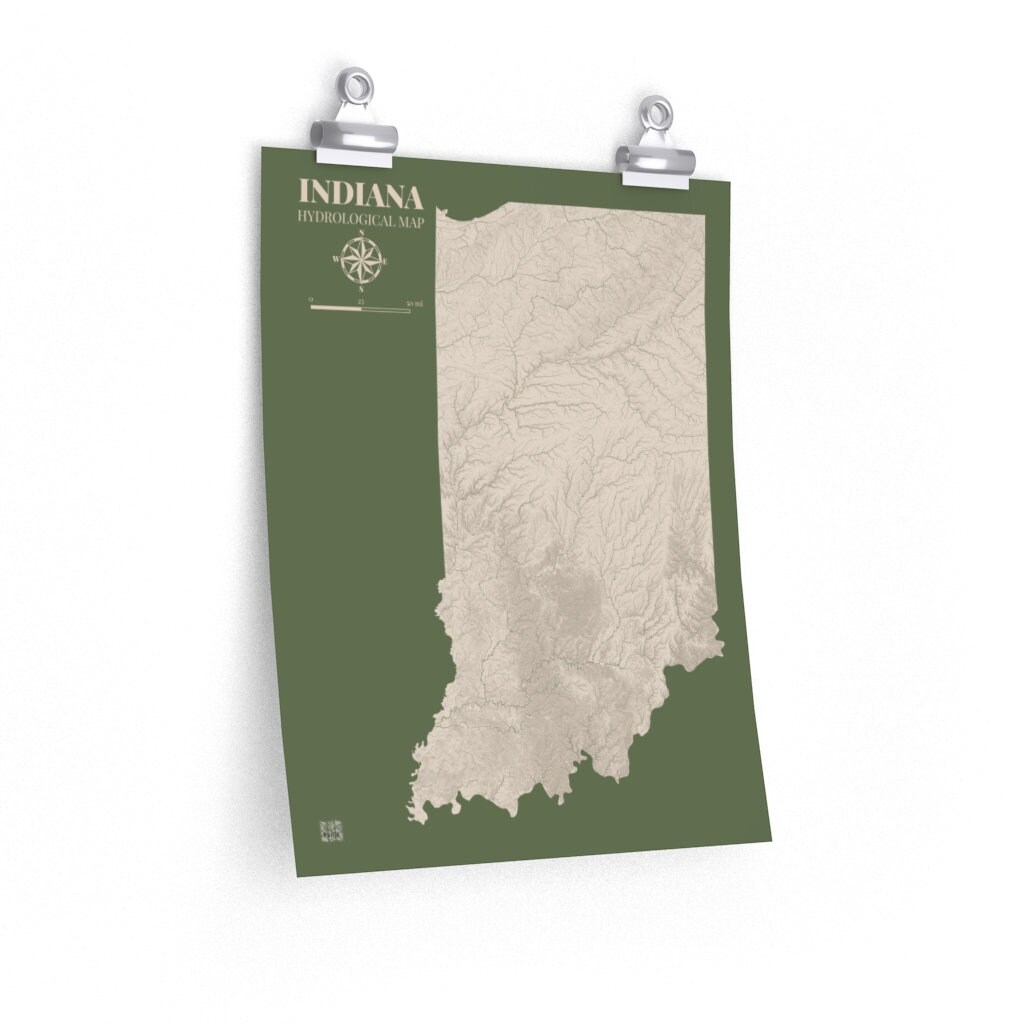 Indiana Hydrological Map Poster Green | Etsy