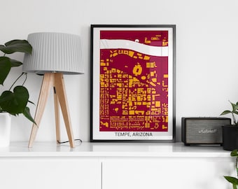 Tempe Arizona Map Arizona State University Poster Print City AZ Arizona ...