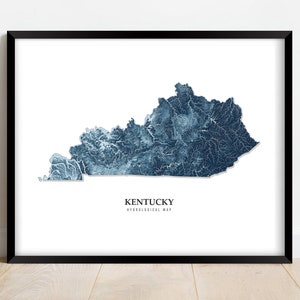 Kentucky Hydrological Map Poster (blue) - Etsy