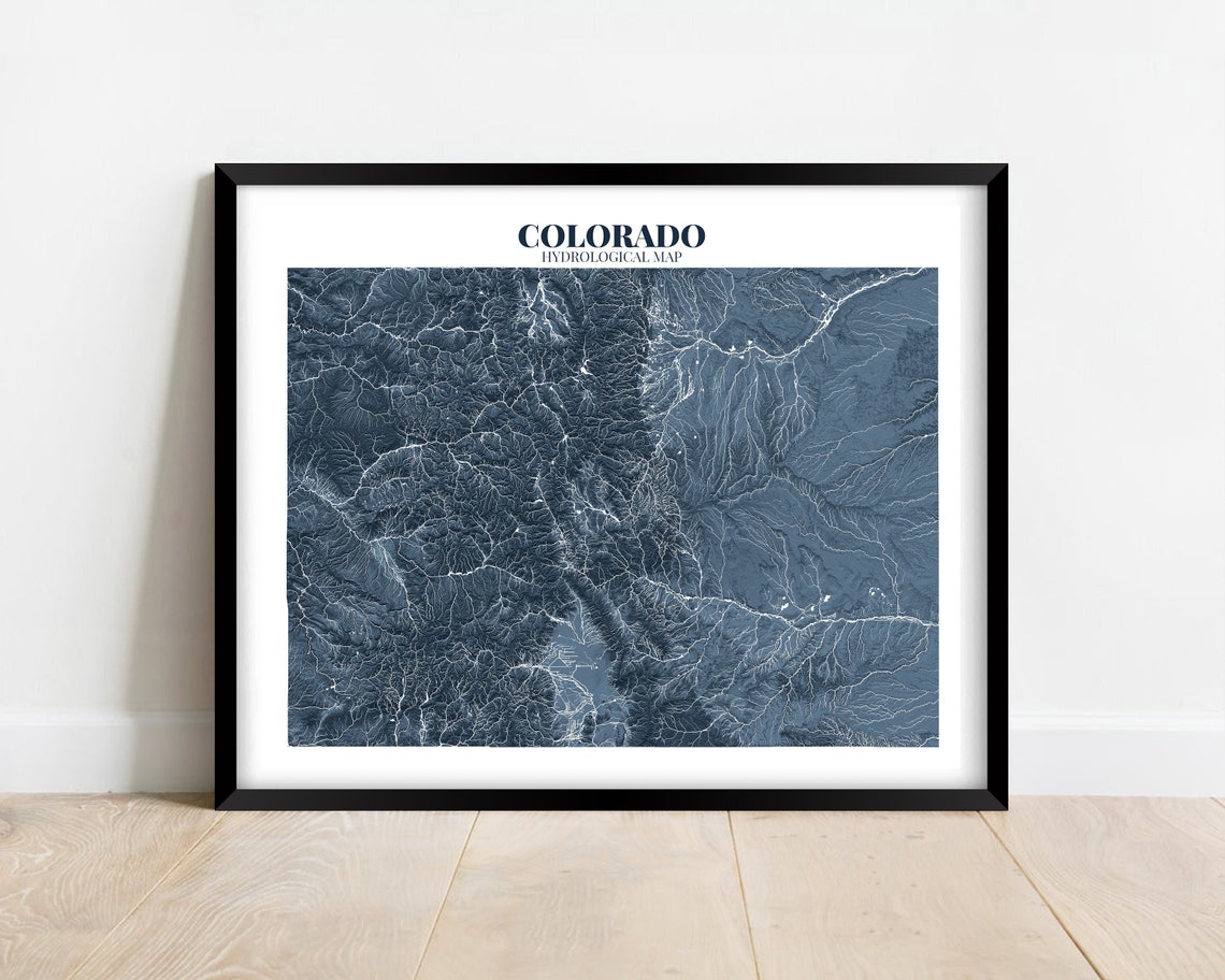 Colorado Hydrological Map Poster Blue | Etsy