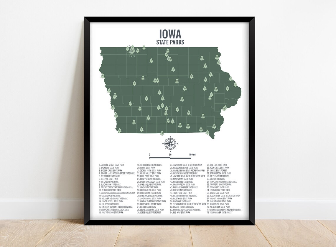 Iowa State Parks Map | Etsy