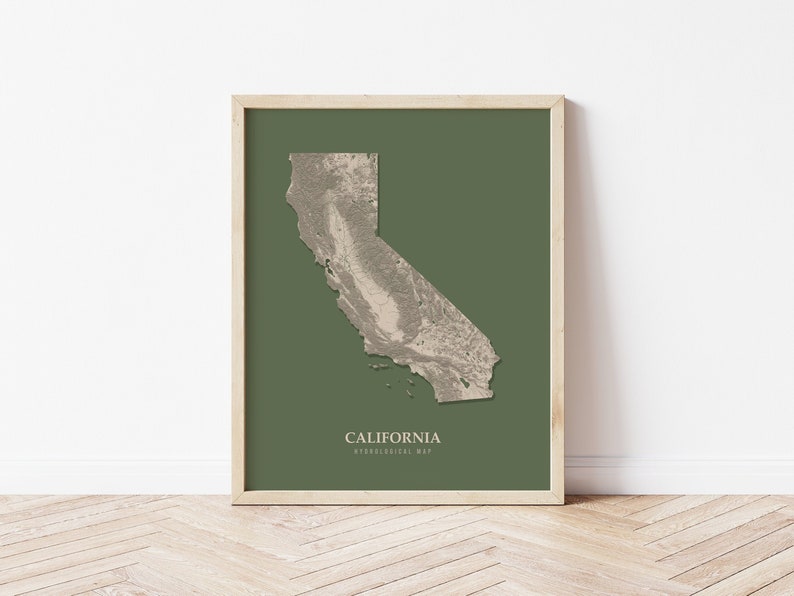 California Hydrological Map Poster green - Etsy
