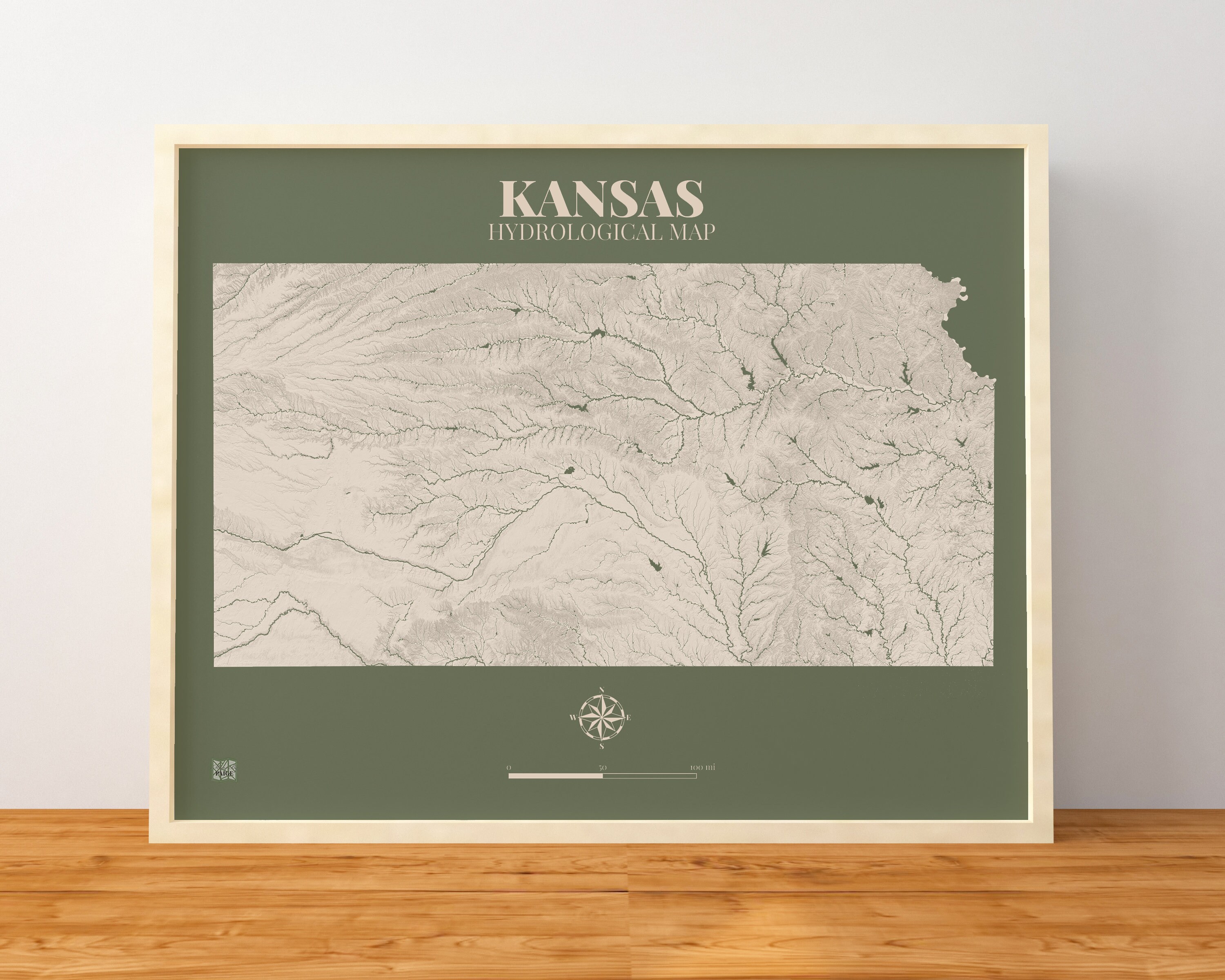 Kansas Hydrological Map Poster Green | Etsy