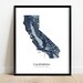 California Hydrological Map Poster blue - Etsy