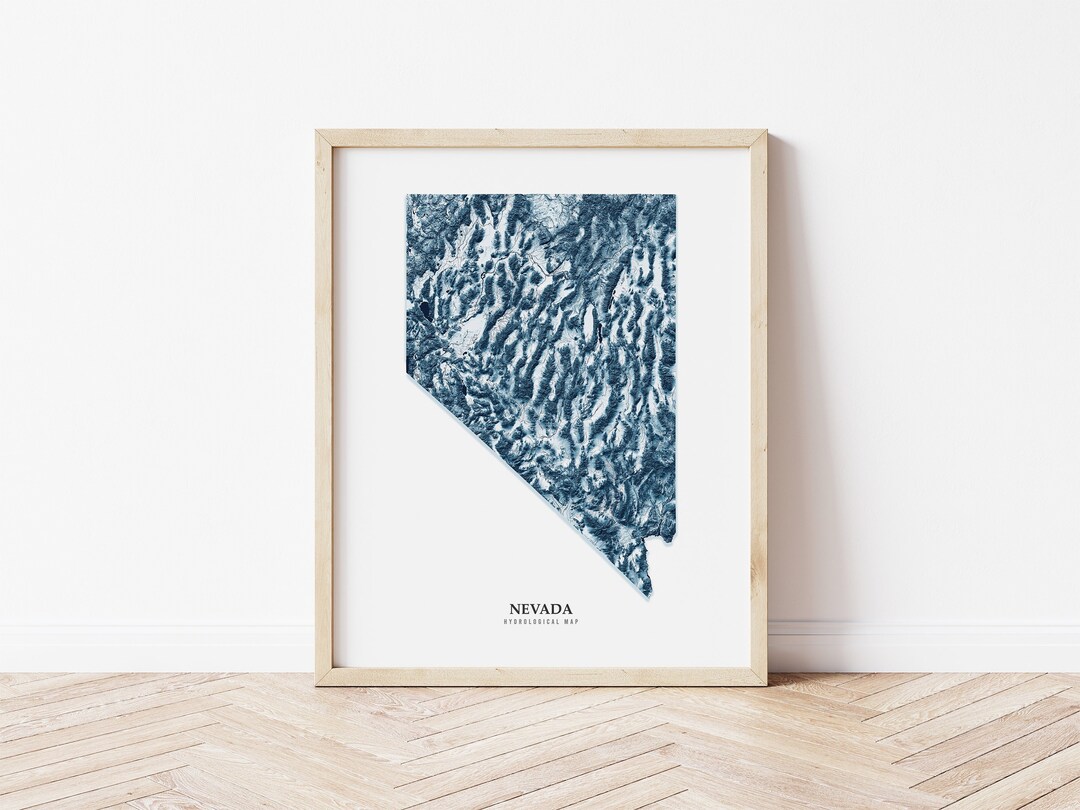 Nevada Hydrological Map Poster (blue) - Etsy