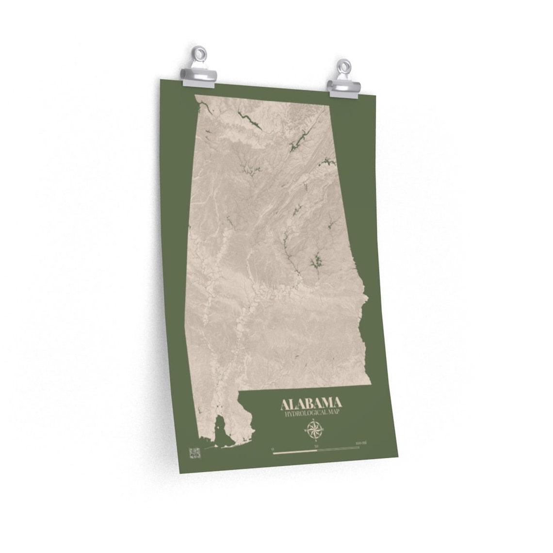 Alabama Hydrological Map Green Poster | Etsy