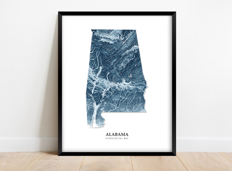 Alabama Hydrological Map blue Poster - Etsy
