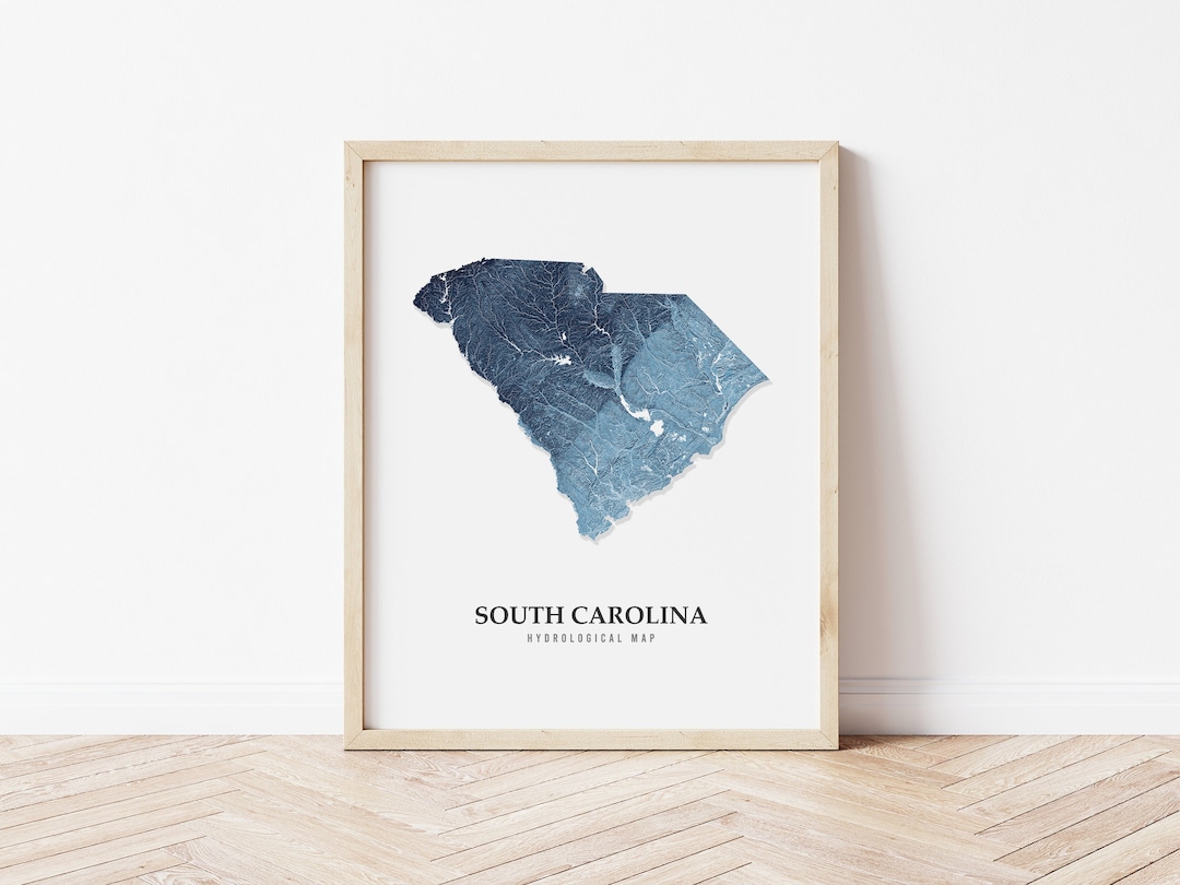 South Carolina Hydrological Map Poster (blue) - Etsy