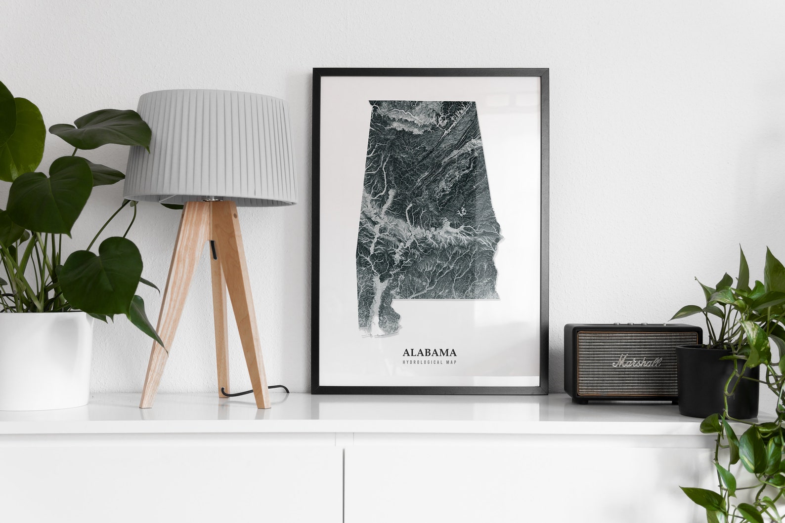 Alabama Hydrological Map black Poster - Etsy