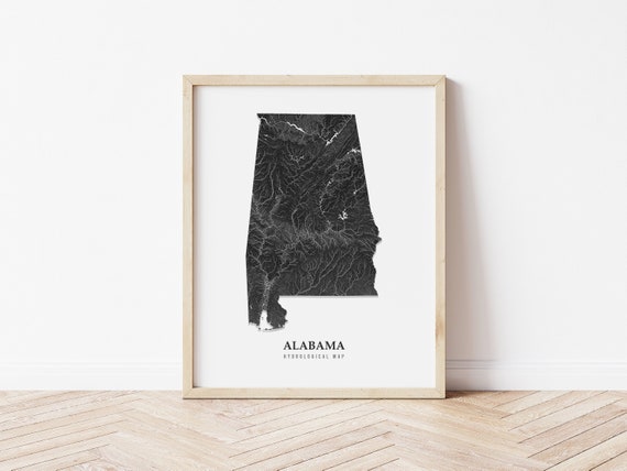 Alabama Hydrological Map black Poster | Etsy