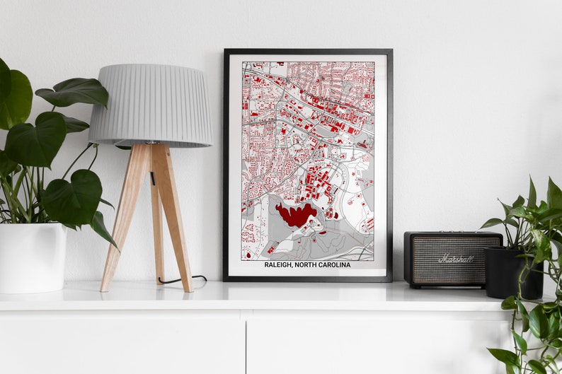 North Carolina State University NCSU Map Print Raleigh NC | Etsy