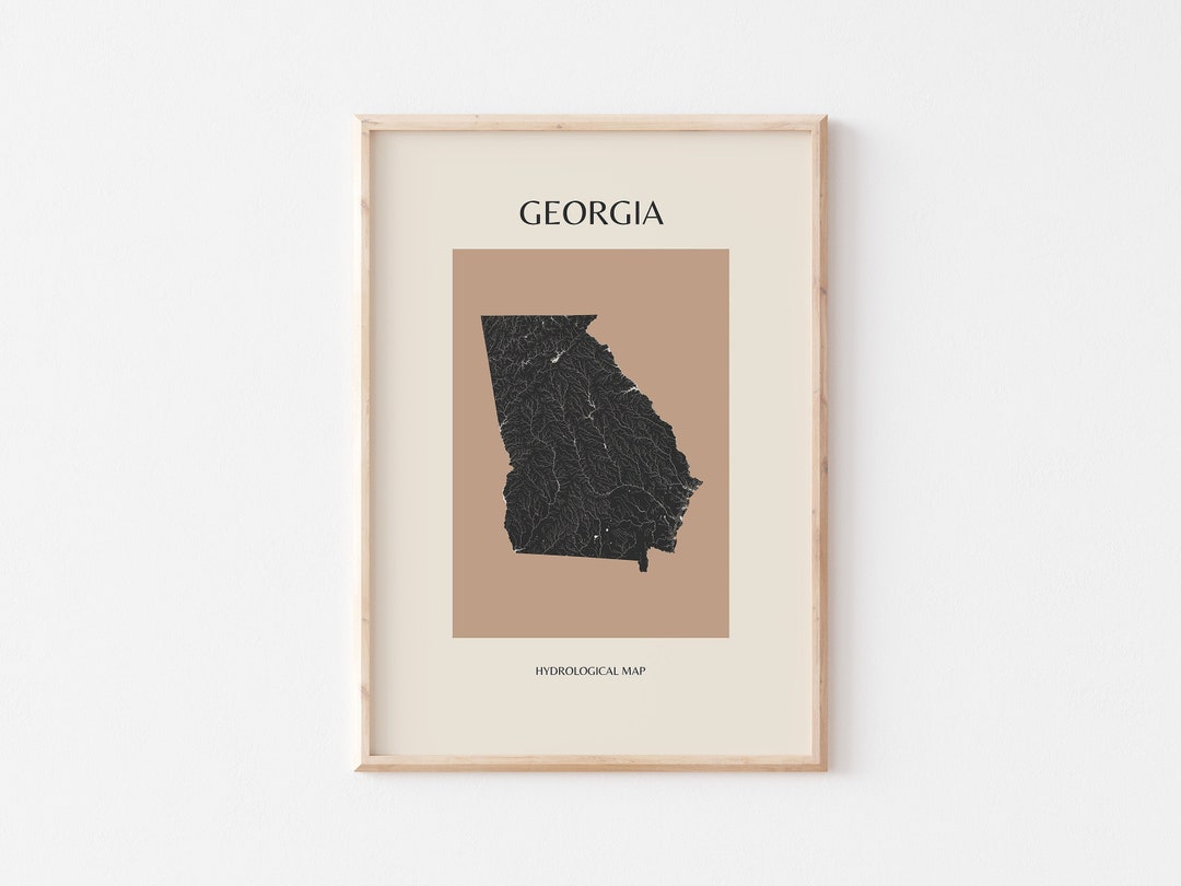 Georgia Mid Century Modern Hydrological Map, Boho Wall Art, Georgia ...