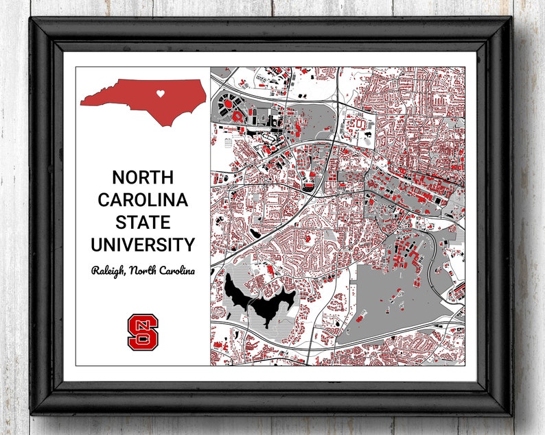 North Carolina State University NCSU Campus Map Gift - Etsy
