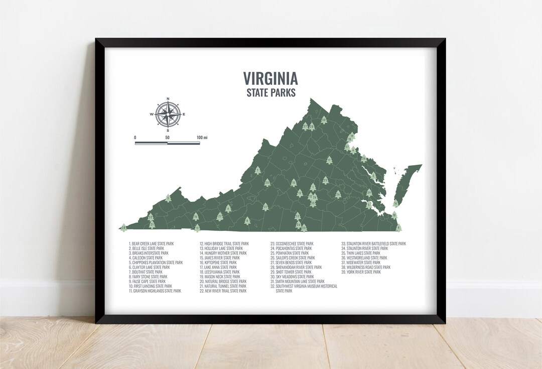 Virginia State Parks Map Gift - Etsy